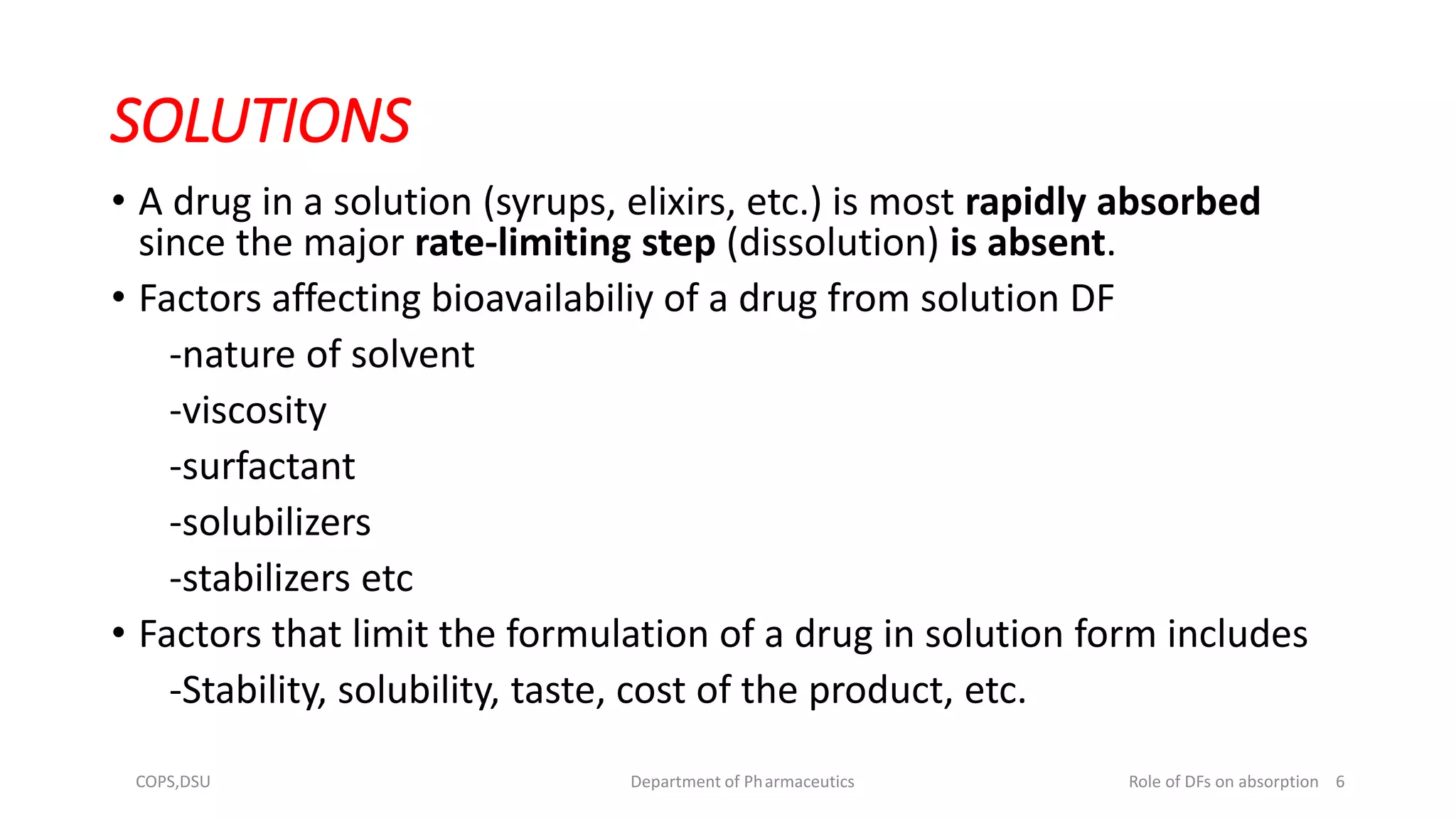 Role of Dosage Forms on absorption. | PPTX