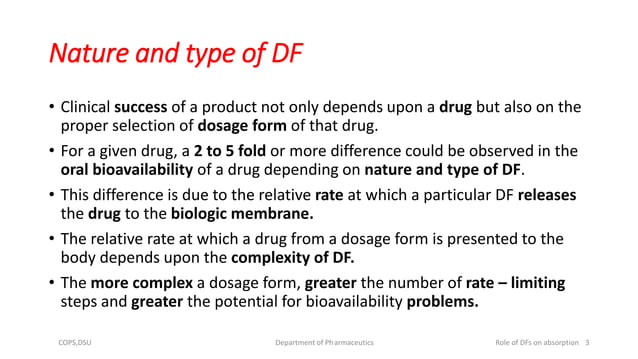 Role of Dosage Forms on absorption. | PPTX
