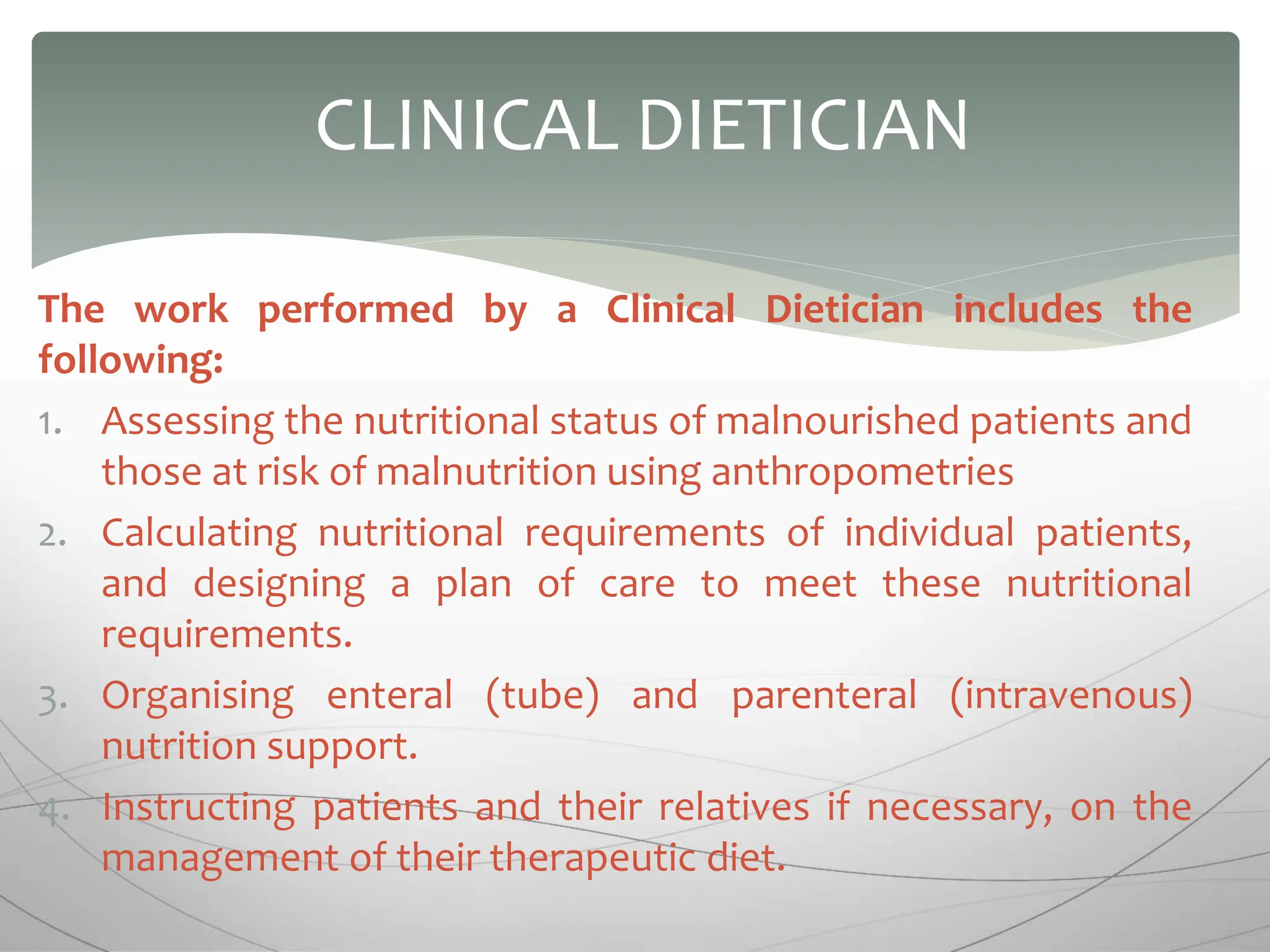 ROLE OF DIETICIAN IN THE HEALTHCARE TEAM.pptx | Healthcare Industry ...