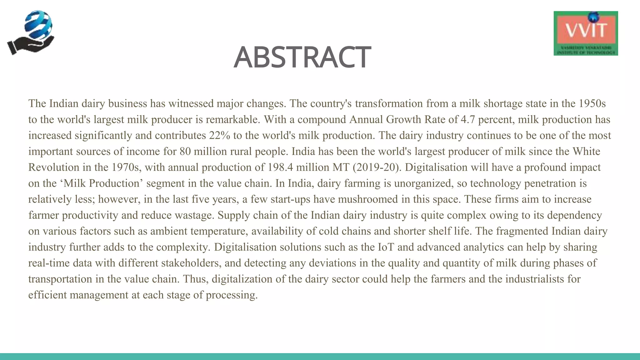 Role of Digitalisation and Technology in Dairy Supply Chain Managementl ...