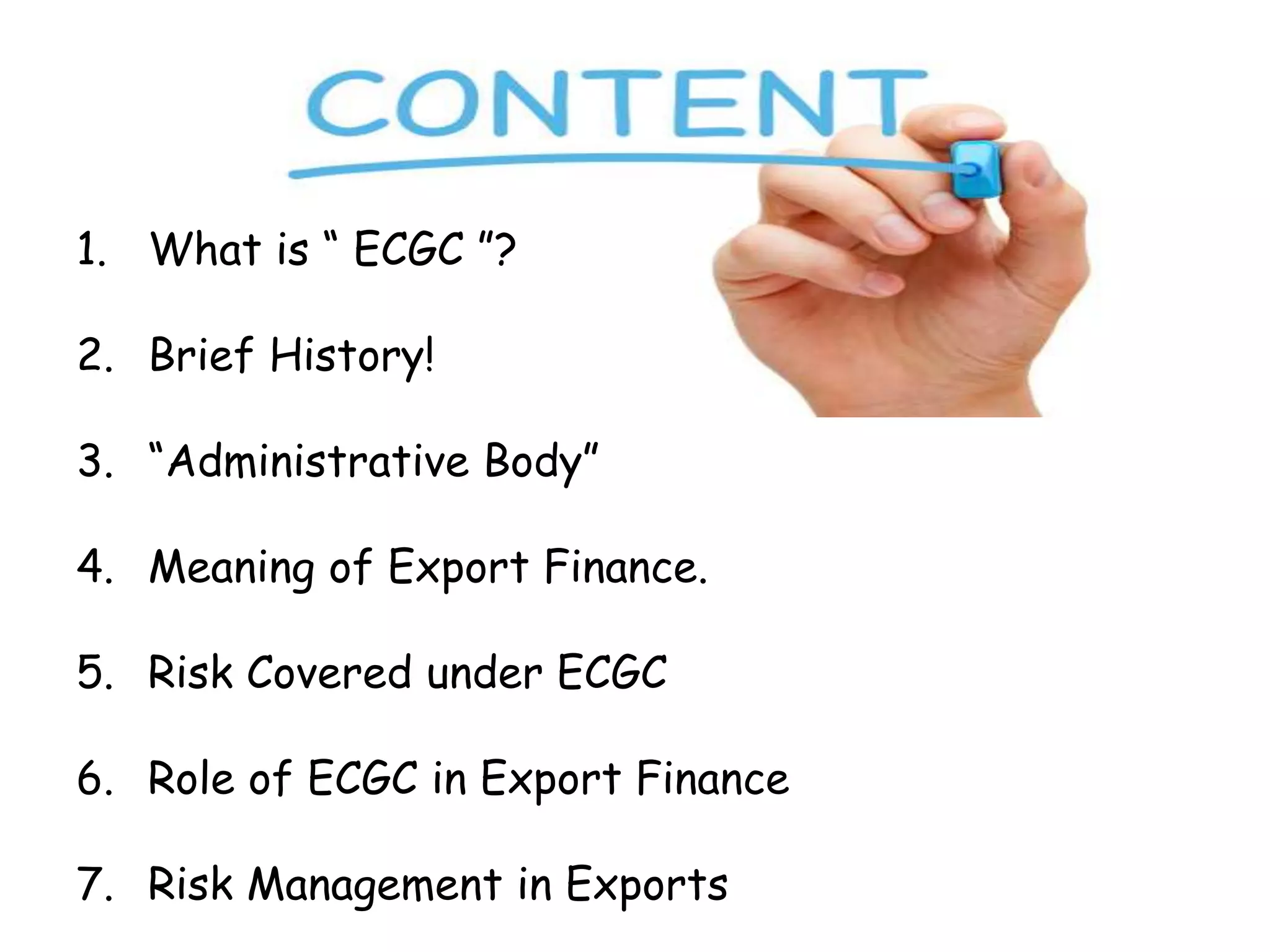 Role of ecgc in export finance | PPTX