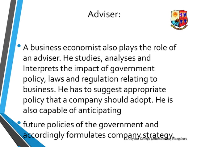 Role of Business Economists, objectives | PPTX