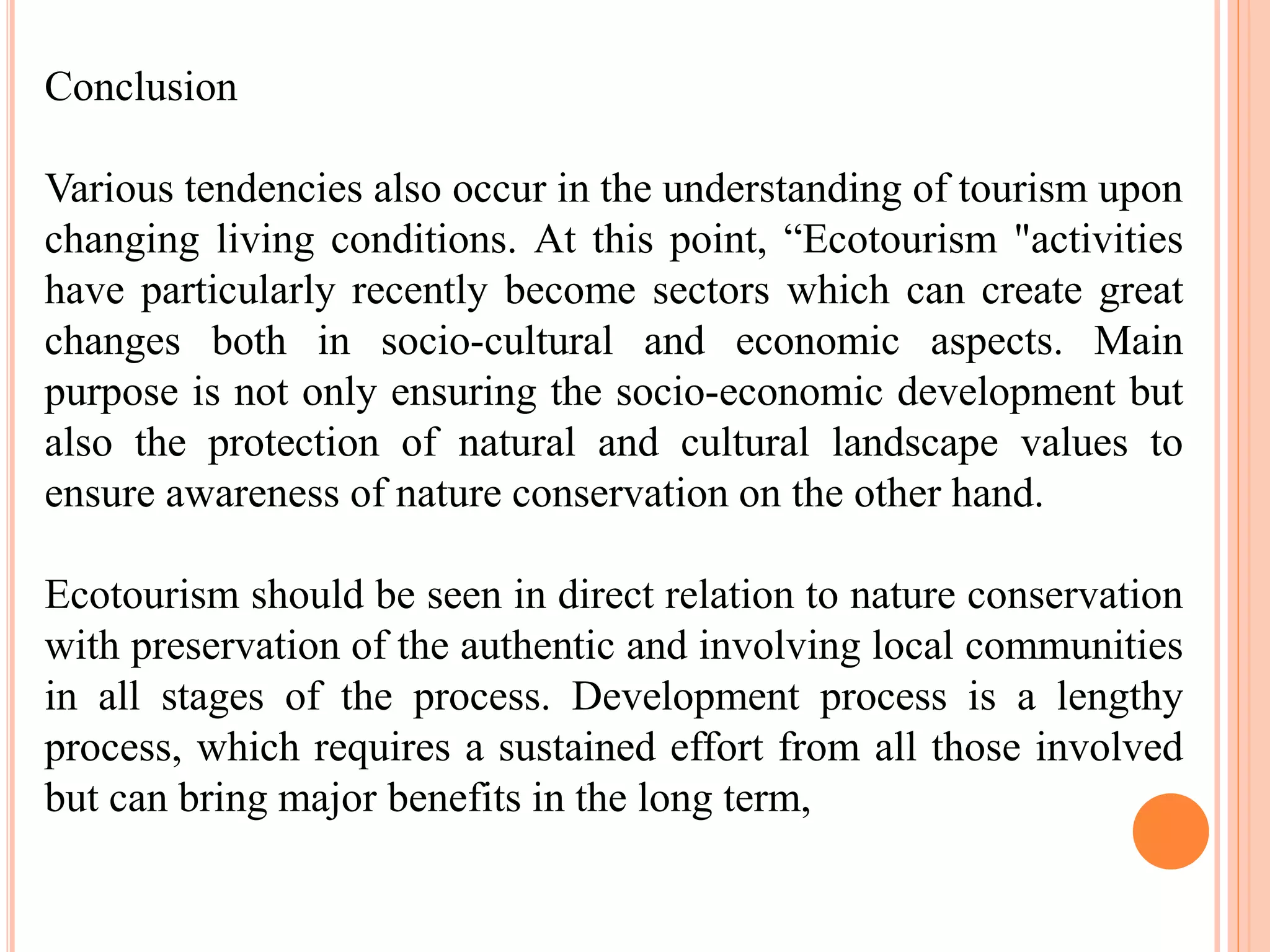 Role of eco tourism in achieving sustainable development | PPTX