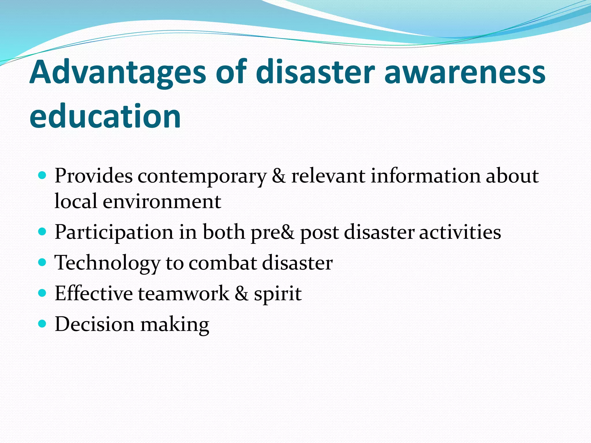 Role of education in disaster management | PPTX