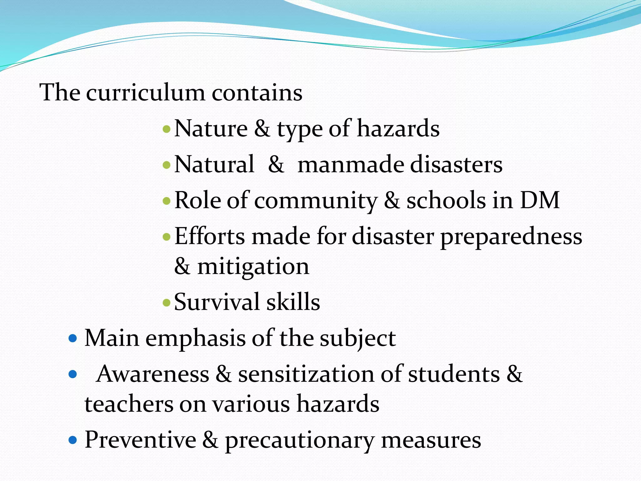 Role of education in disaster management | PPTX