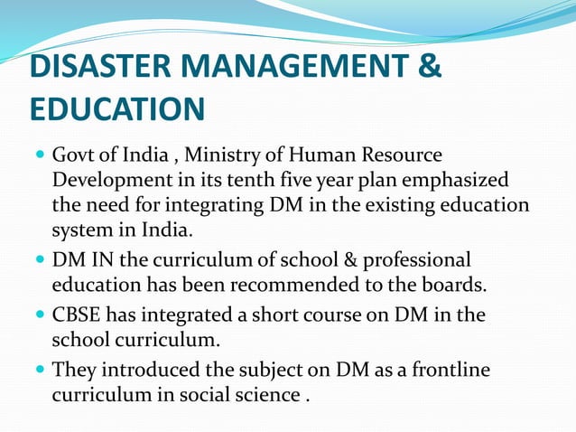 Role of education in disaster management | PPTX