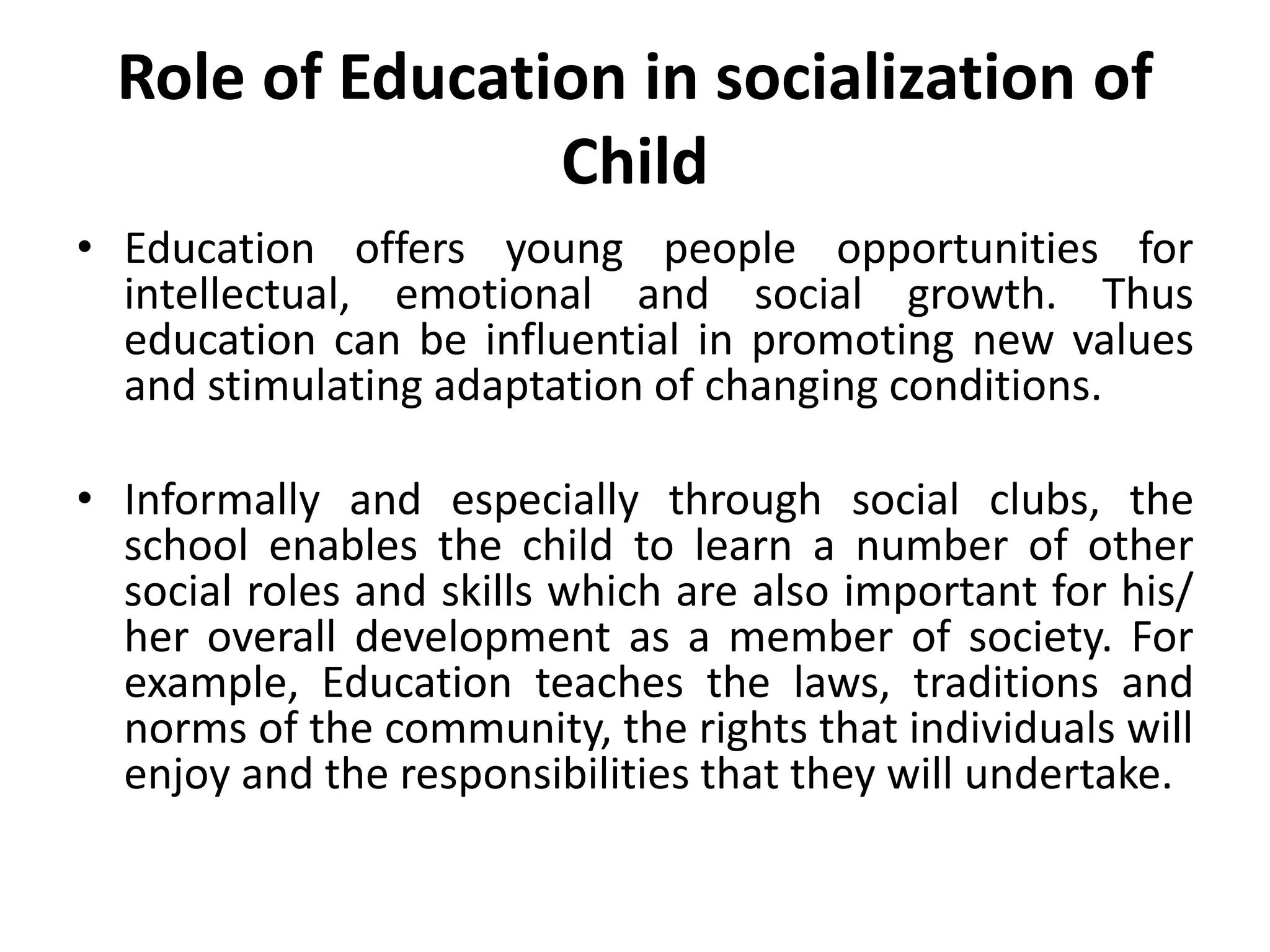 Role of education in socialization of child | PPTX