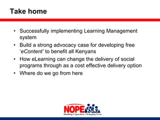 Role of eLearning in delivery of SRH Peter Njuguna Karanja ICT Manager NOPE | PPTX
