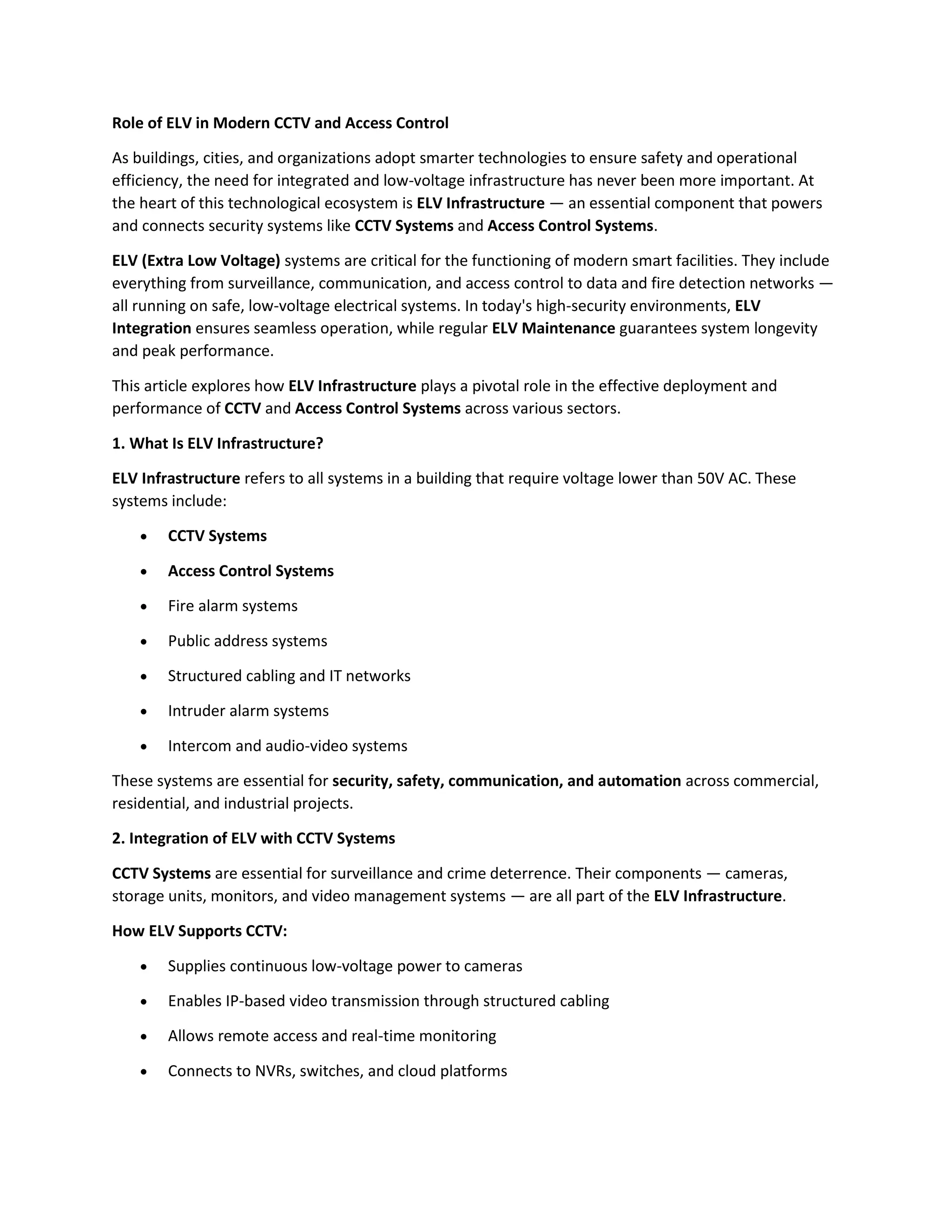 Role of ELV in Modern CCTV and Access Control | PDF