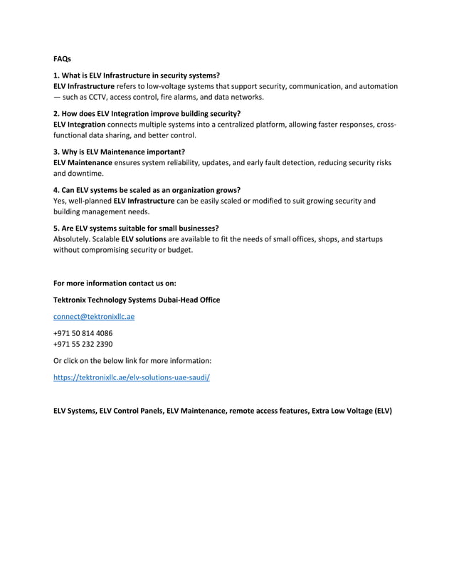 Role of ELV in Modern CCTV and Access Control | PDF