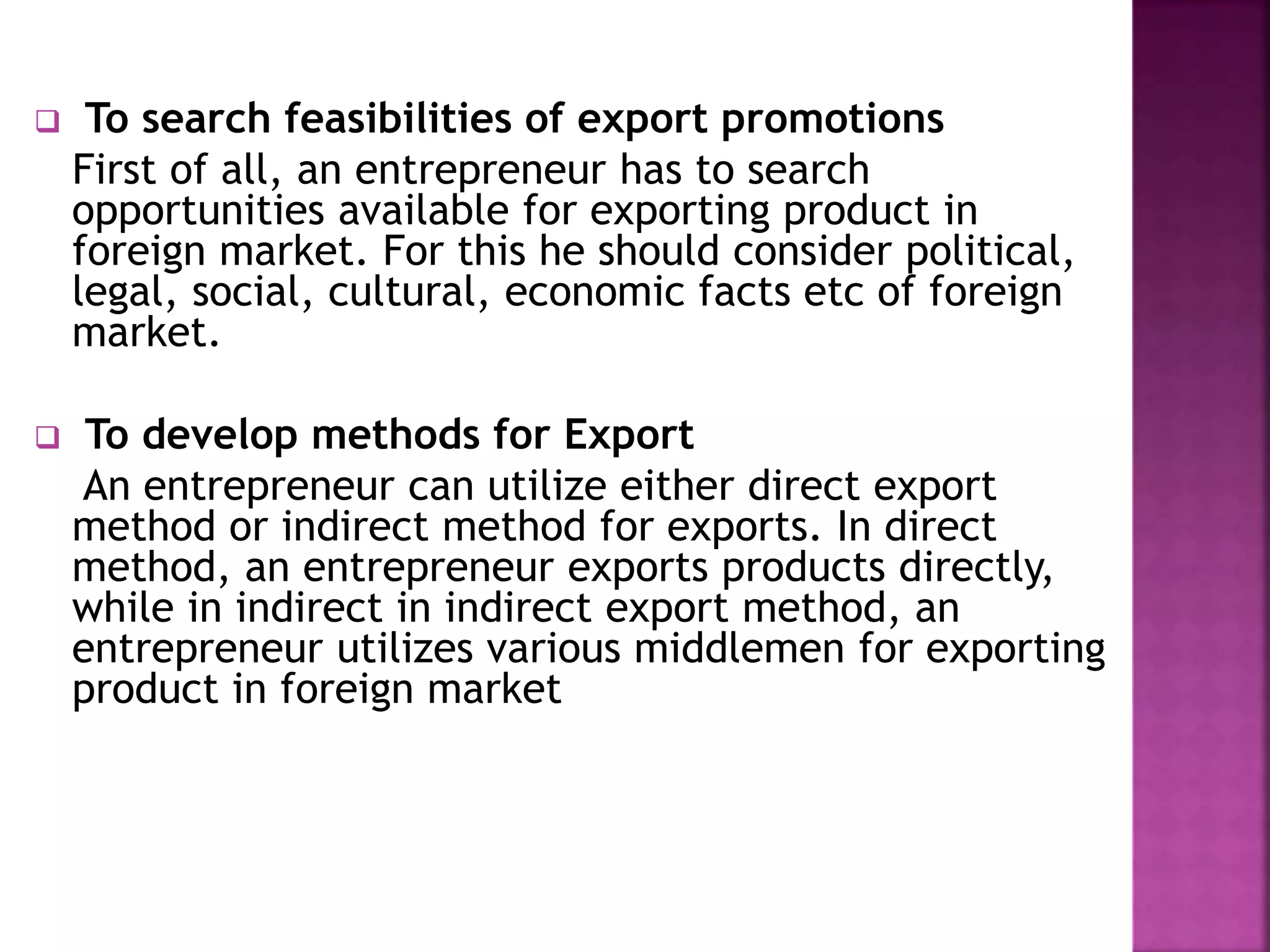 Role of entrepreneur in export import | PPTX