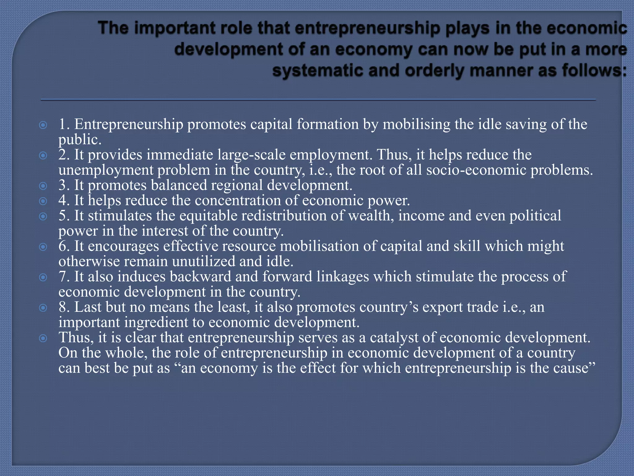 Role of entrepreneurs in economic development | PPTX