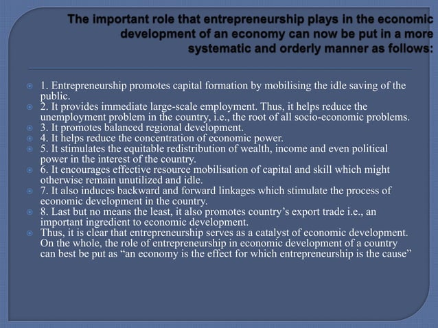 Role of entrepreneurs in economic development | PPTX | Small and Medium ...