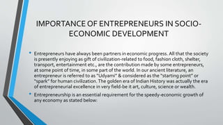 Role of entrepreneurs in socio economic development demo ppt | PPTX