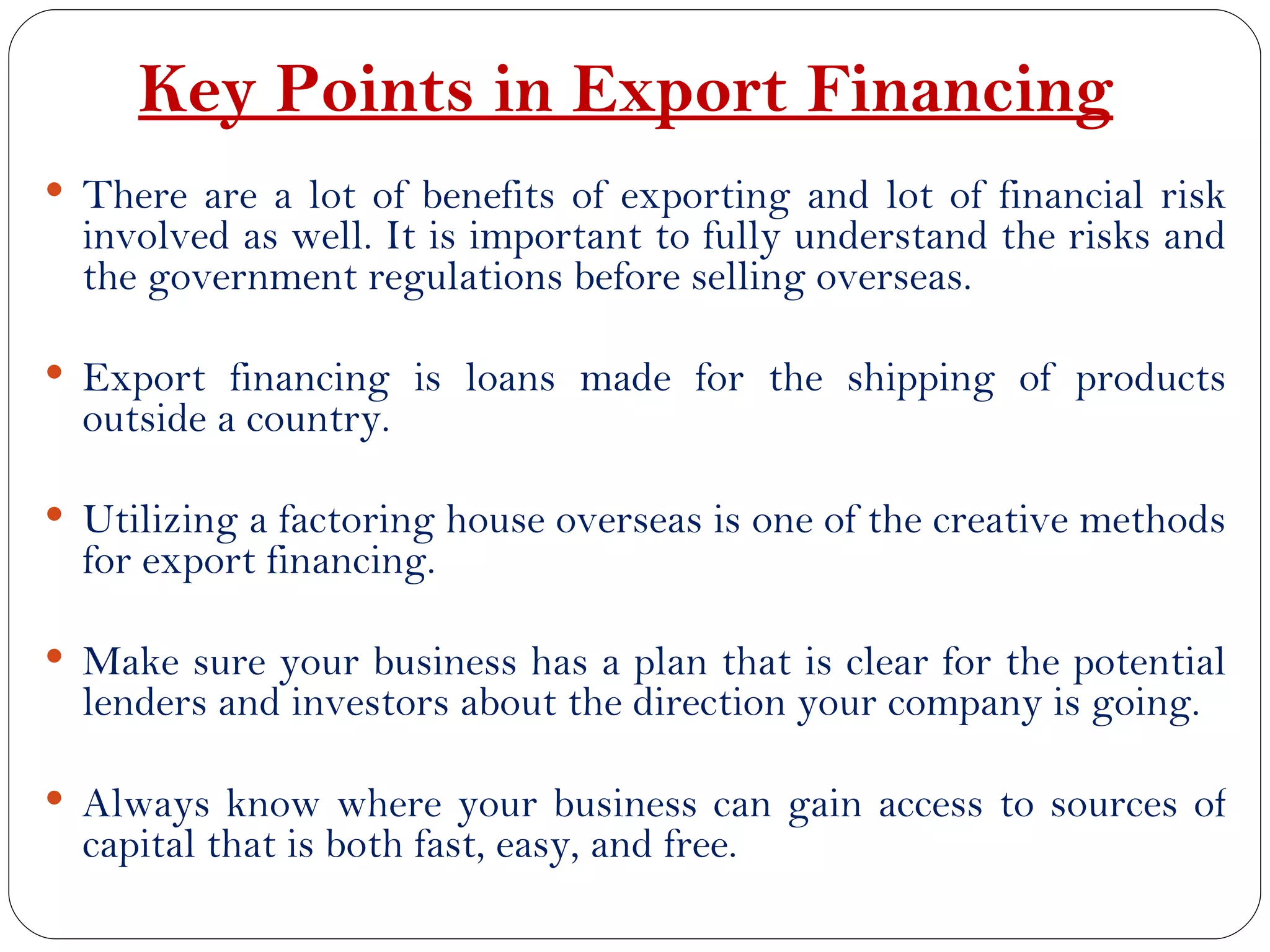 Role of exim bank in export financing | PPT