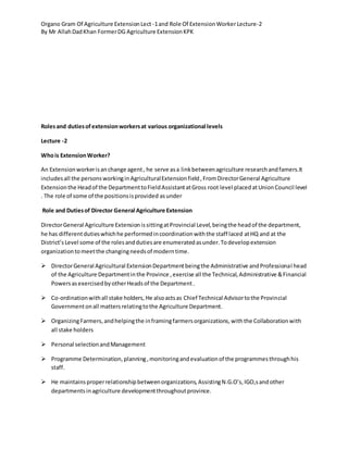 Role of extension worker By Mr Allah Dad Khan Former DG Agriculture ...