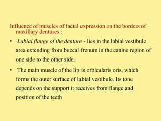 Role of facial muscles in complete denture prosthesis | PPTX