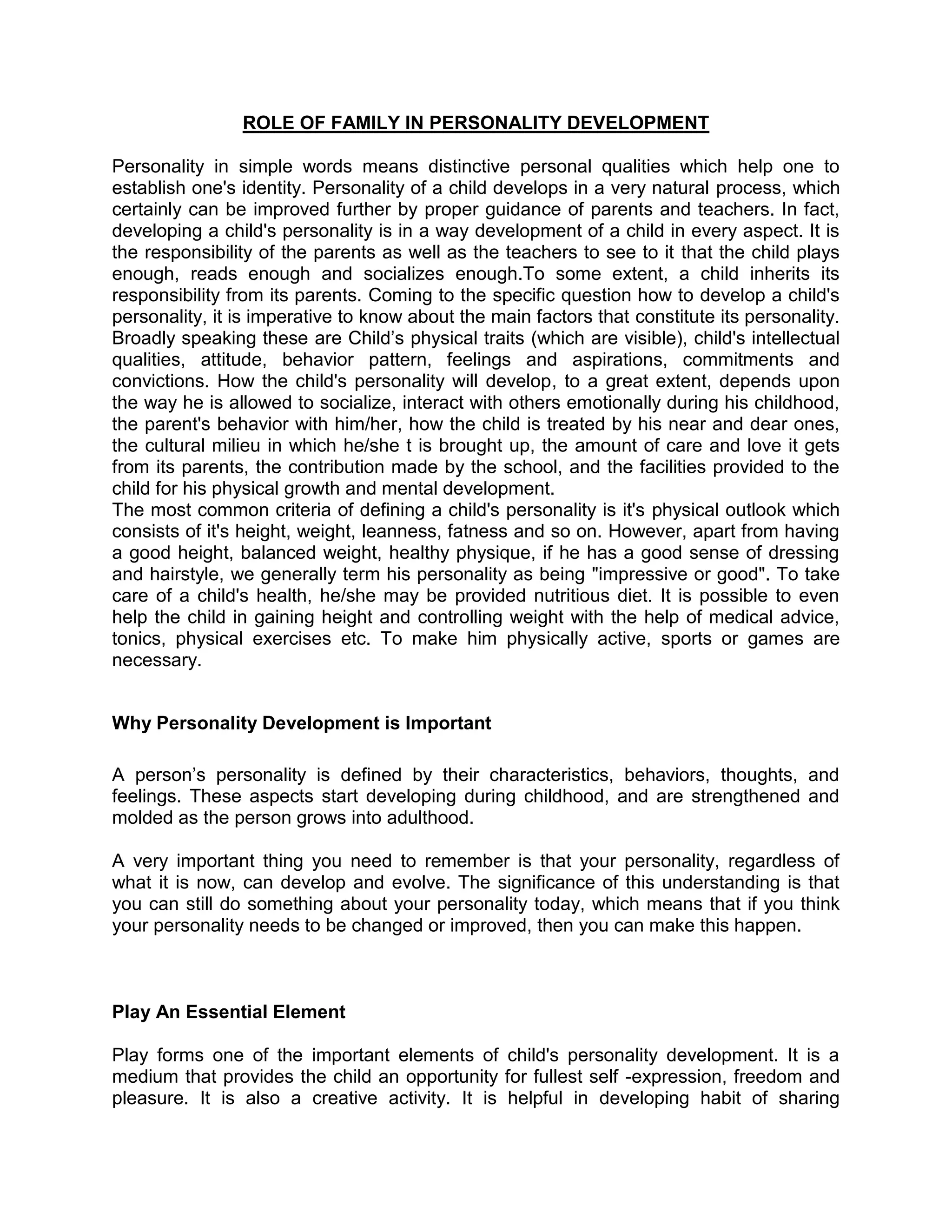 Role of family in personality development | DOCX