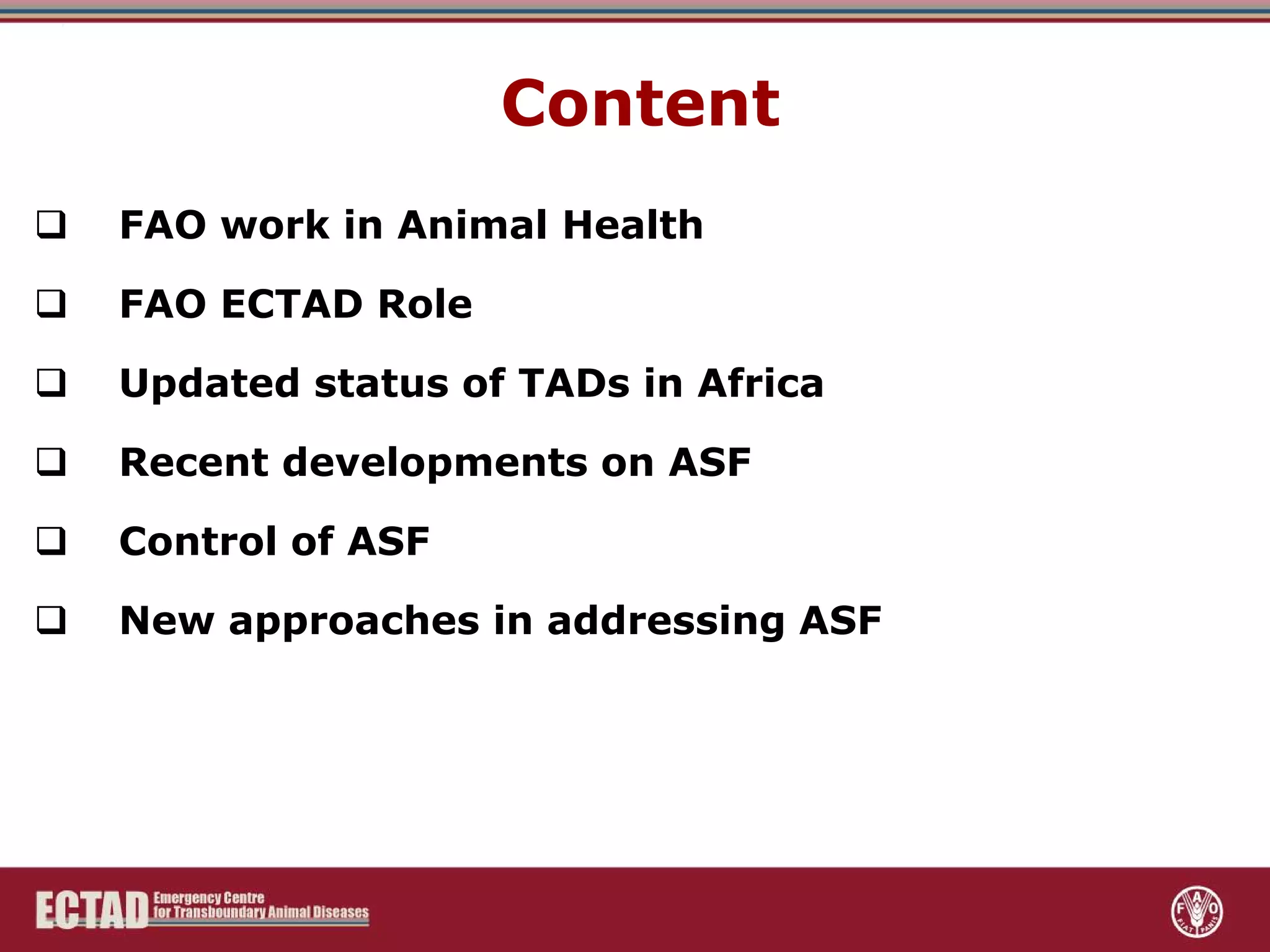 Role of FAO-ECTAD in transboundary disease surveillance and control ...