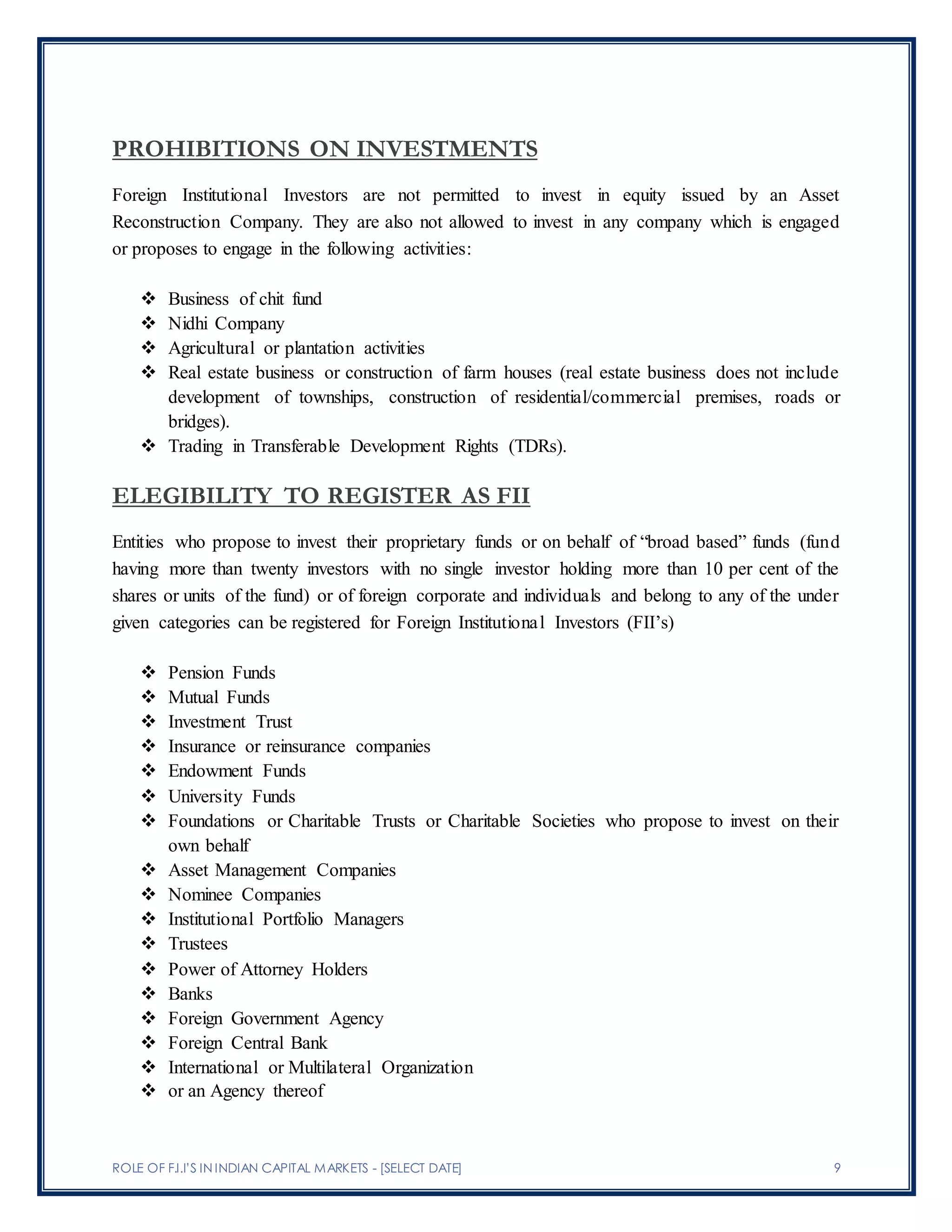 Role of fii in indian market | DOCX