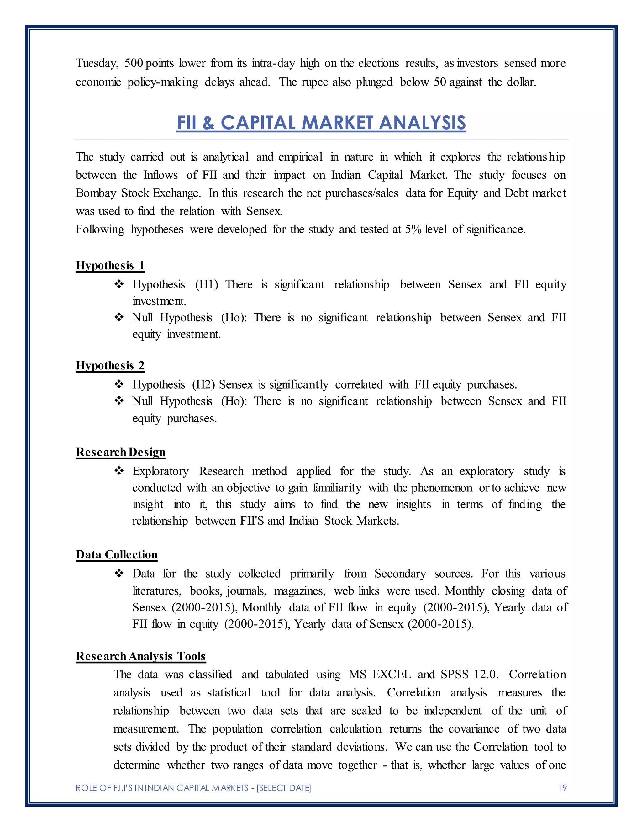 Role of fii in indian market | DOCX