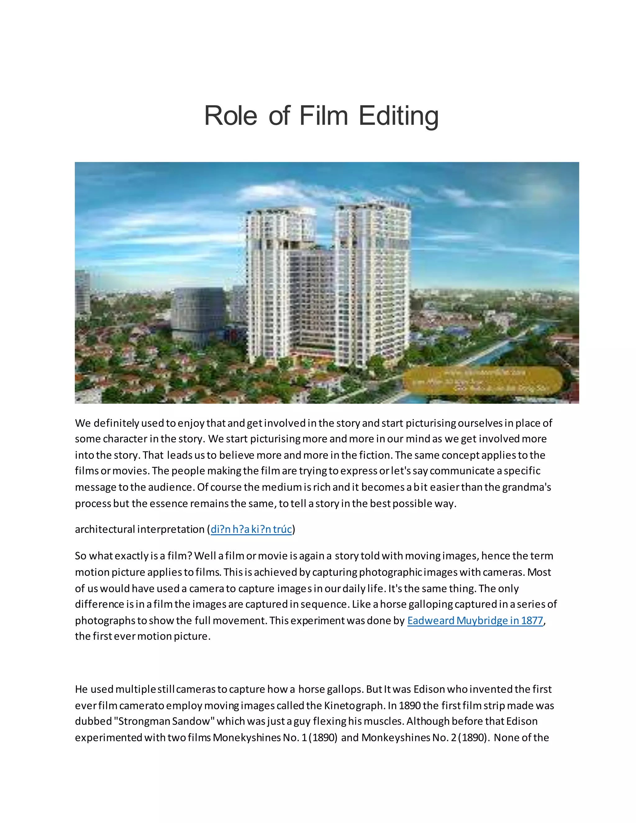 Role of film editing | DOCX