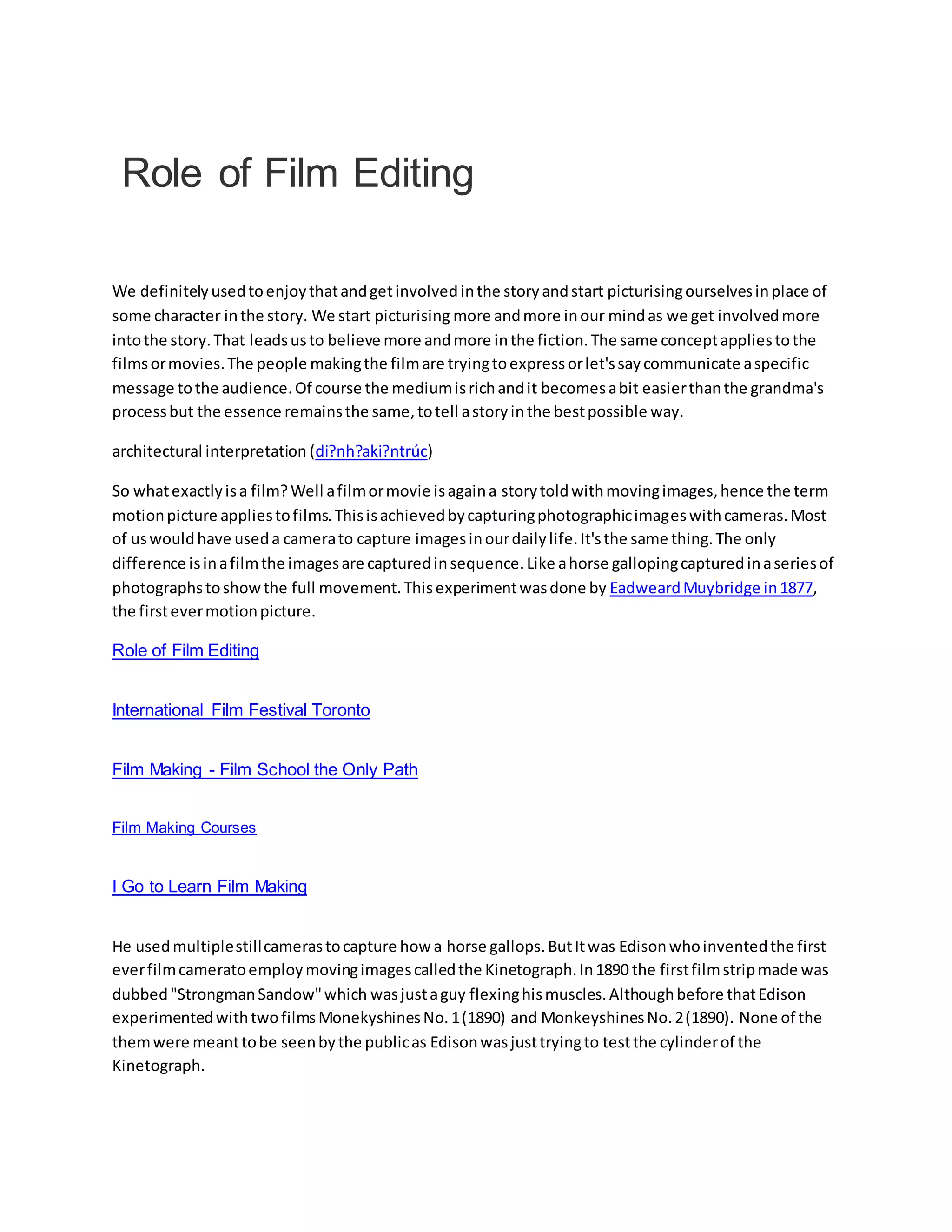 Role of film editing | DOCX | Photo Editing Software | Computer Software and Applications