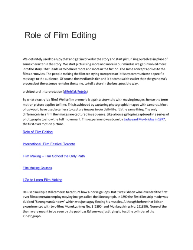 Role of film editing | PDF