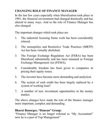 Role of finance manager presentation | DOC