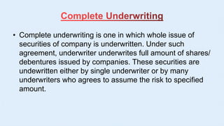 Role of financial market, underwriting agreements. | PPT