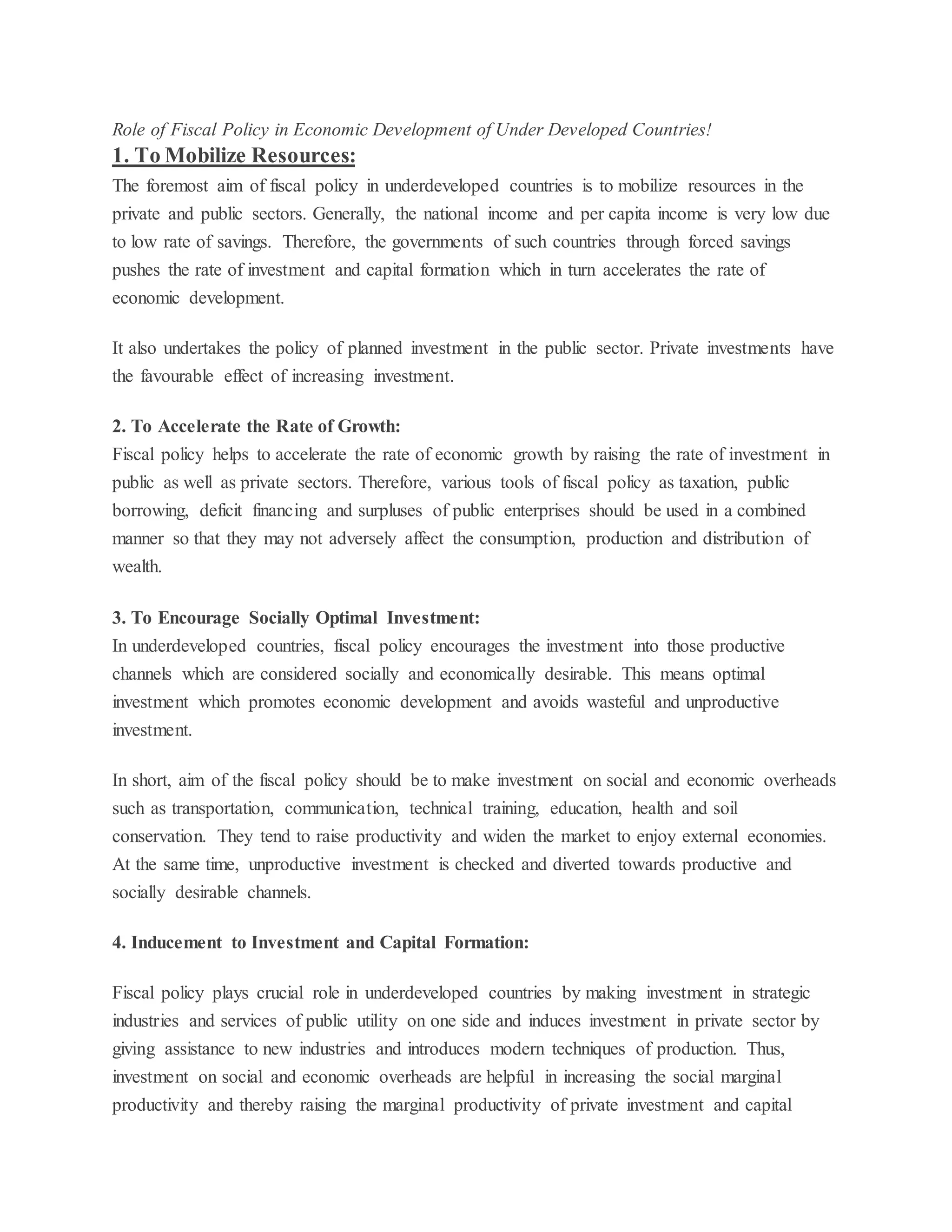 Role of fiscal policy in economic development of under developed ...