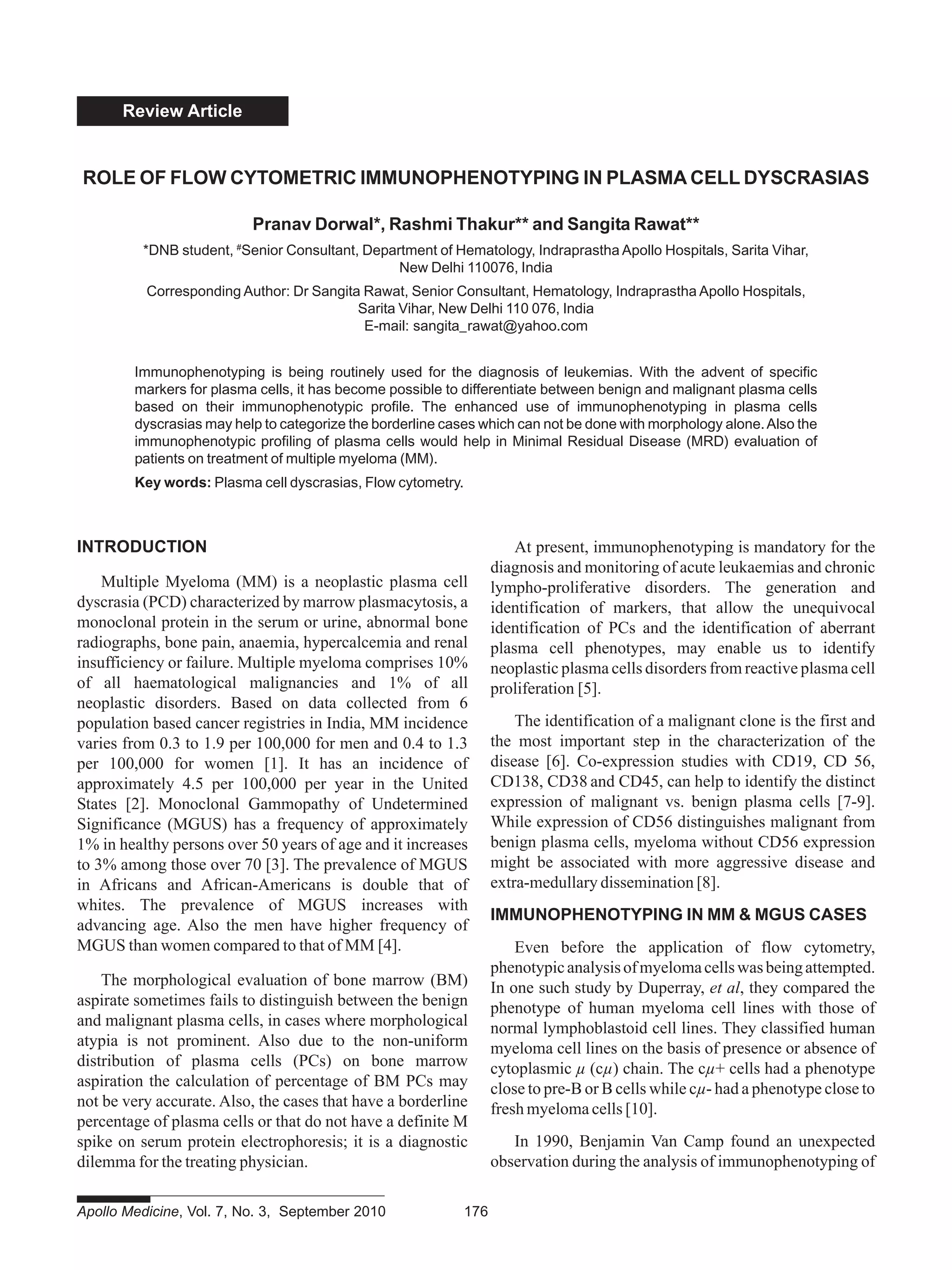 Role of Flow Cytometric Immunophenotyping in Plasma Cell Dyscrasias | PDF