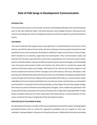 Role of folk songs in development communication | DOCX