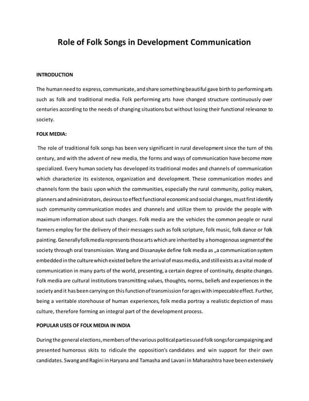 Role of folk songs in development communication | DOCX