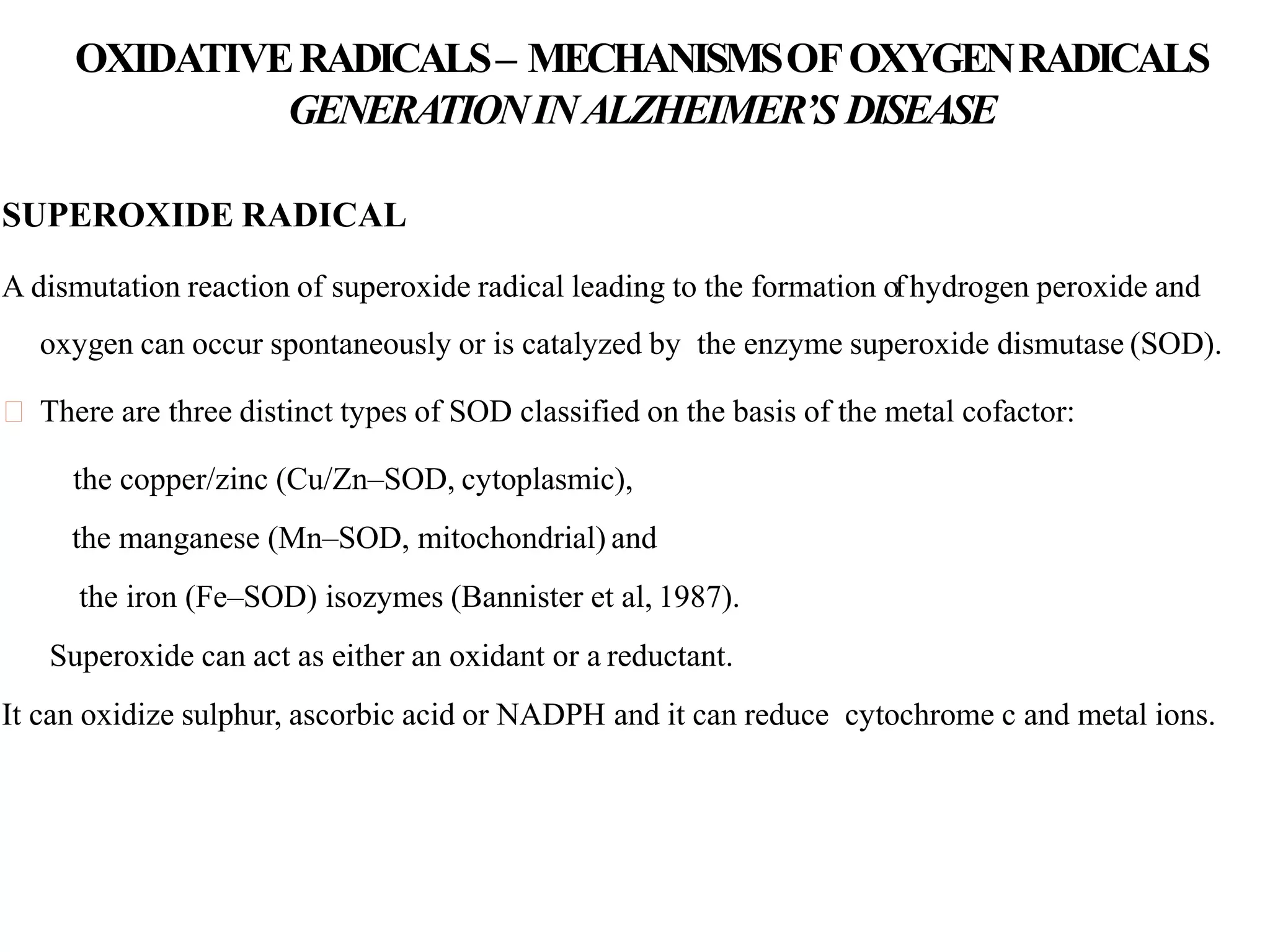 Role of free radical in neurodegenerative disease | PPTX