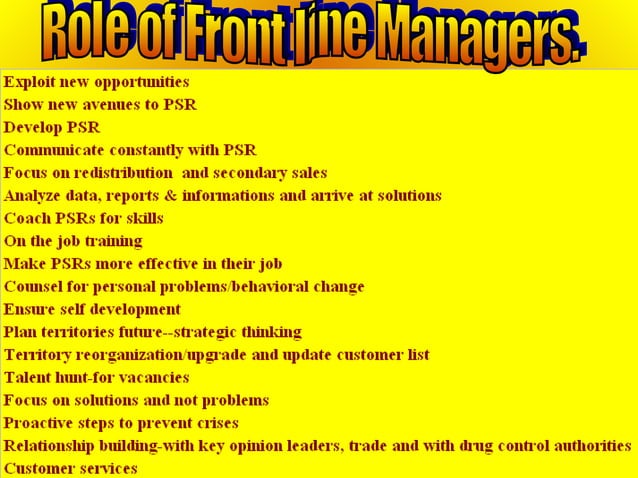 Role of frontline manager - Pharma | PPT