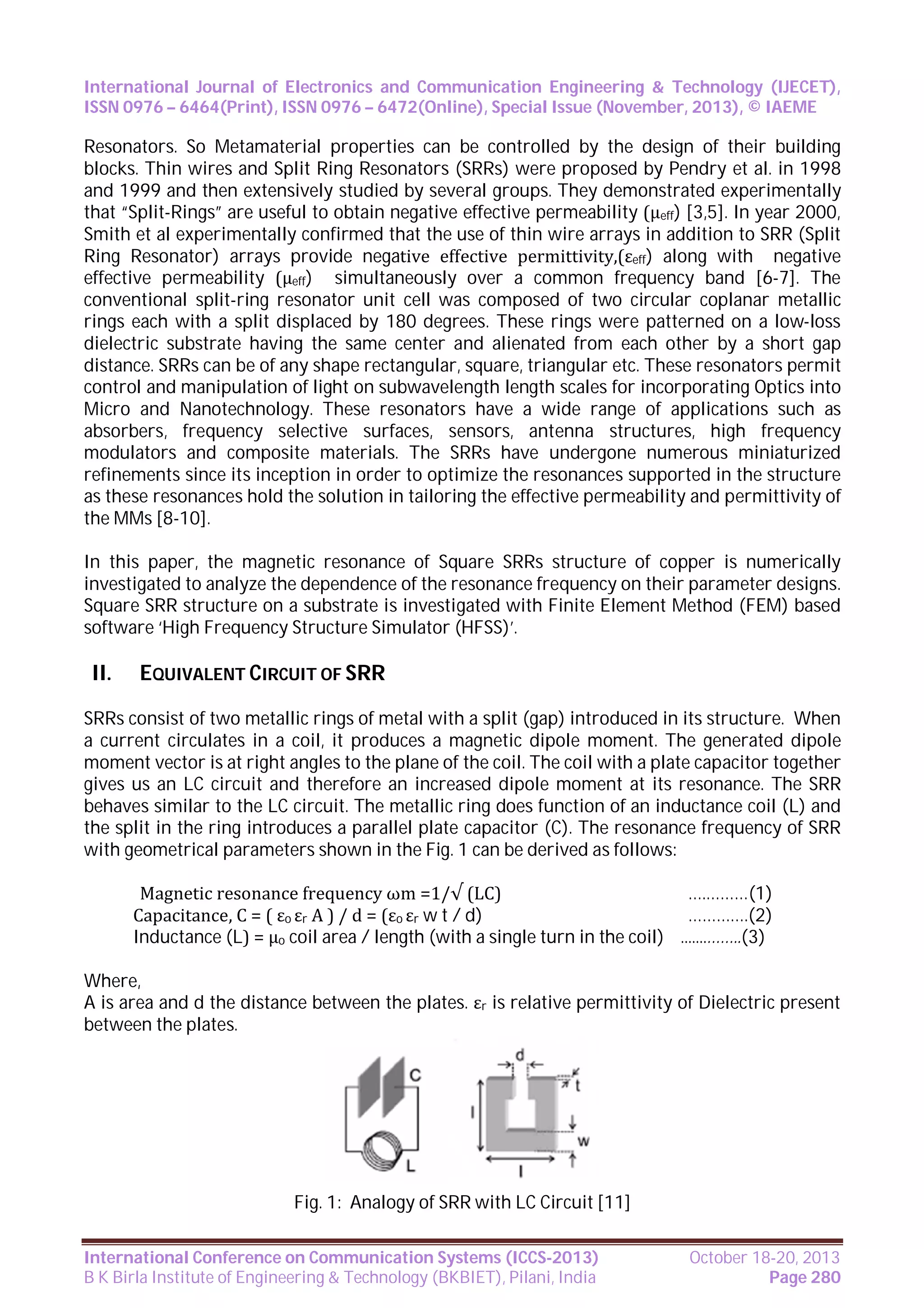 Role of geometry of split ring resonators in magnetic | PDF | Physics | Science