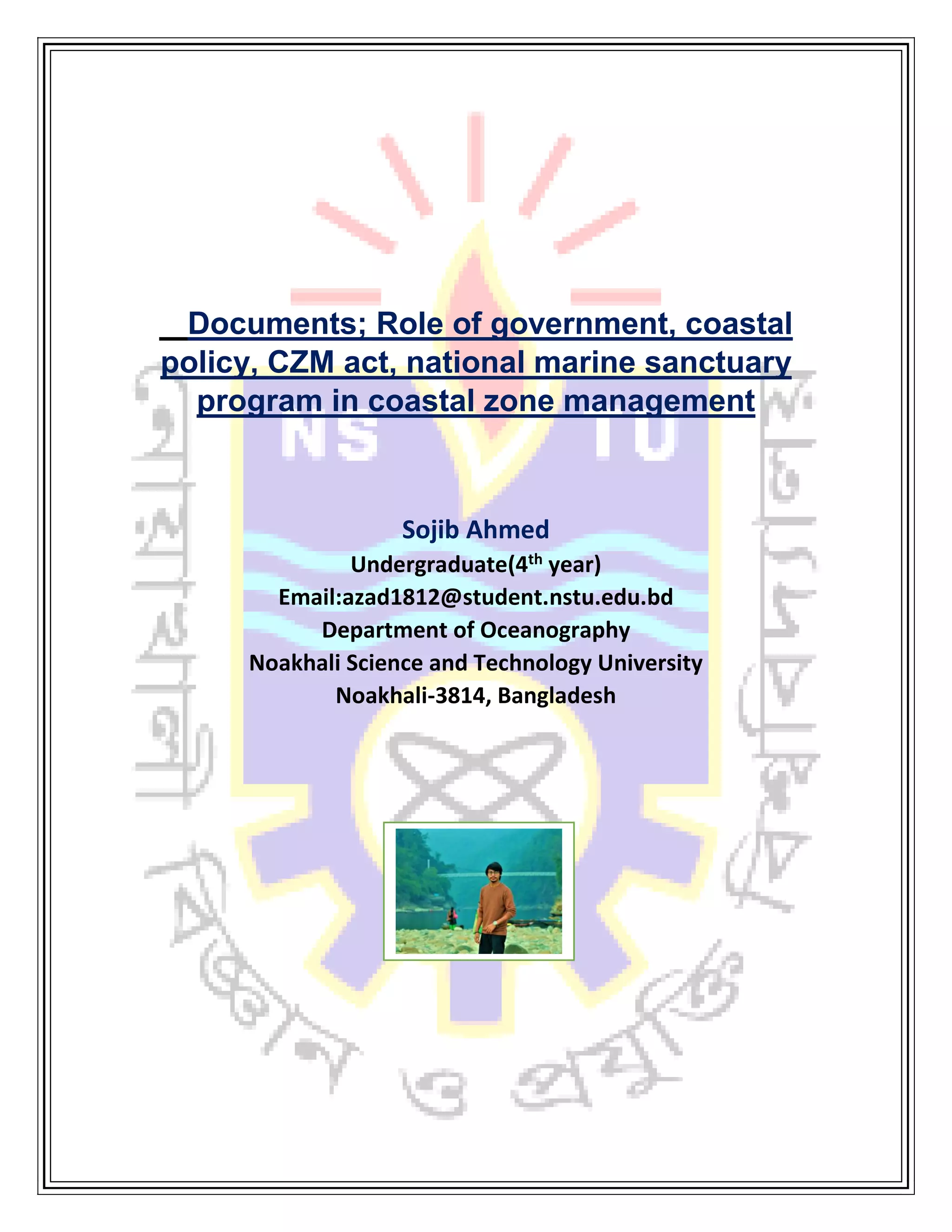 Role of government, coastal policy, czm act, of the coastal zone ...