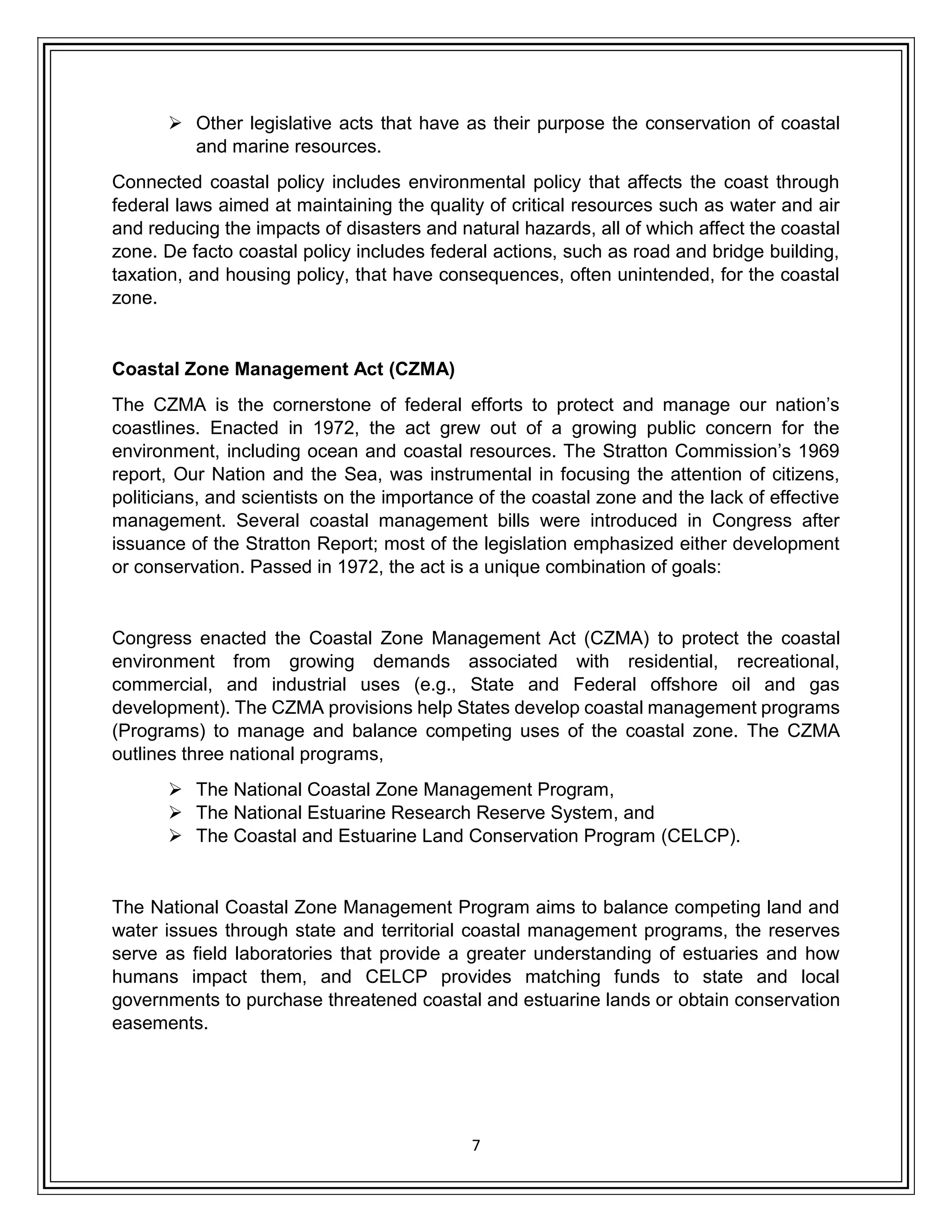 Role of government, coastal policy, czm act, of the coastal zone ...