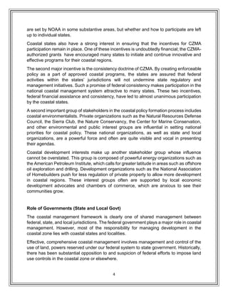 Role of government, coastal policy, czm act, of the coastal zone ...
