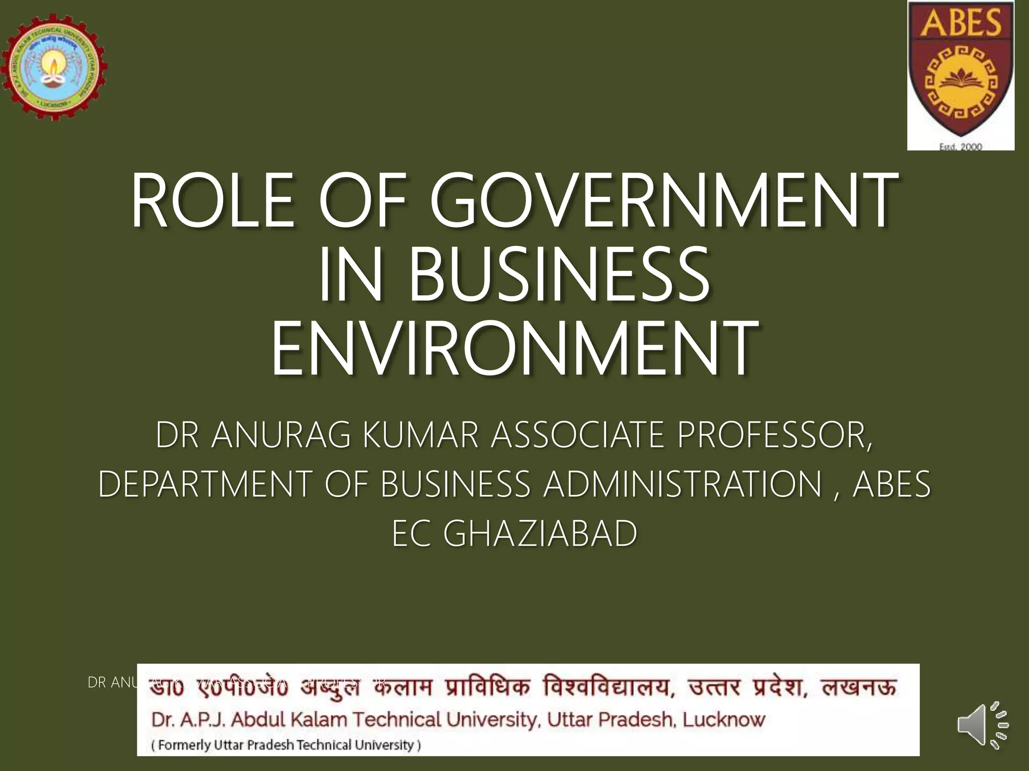 Role of government in business environment | PPTX