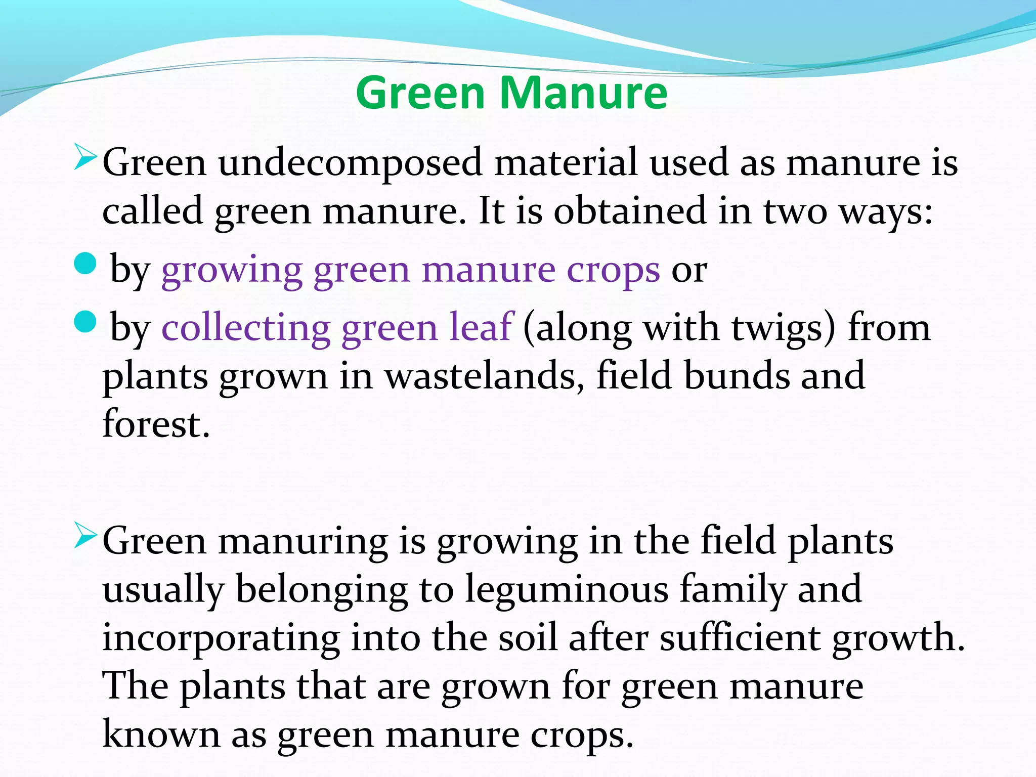 Role of green manure in organic farming | PPT