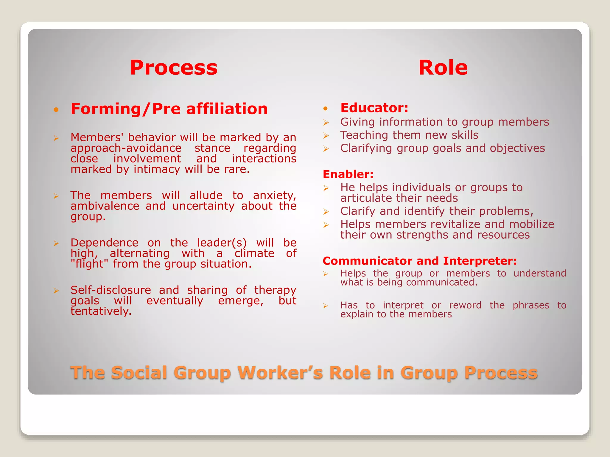 Role of group worker in group work process | PPTX