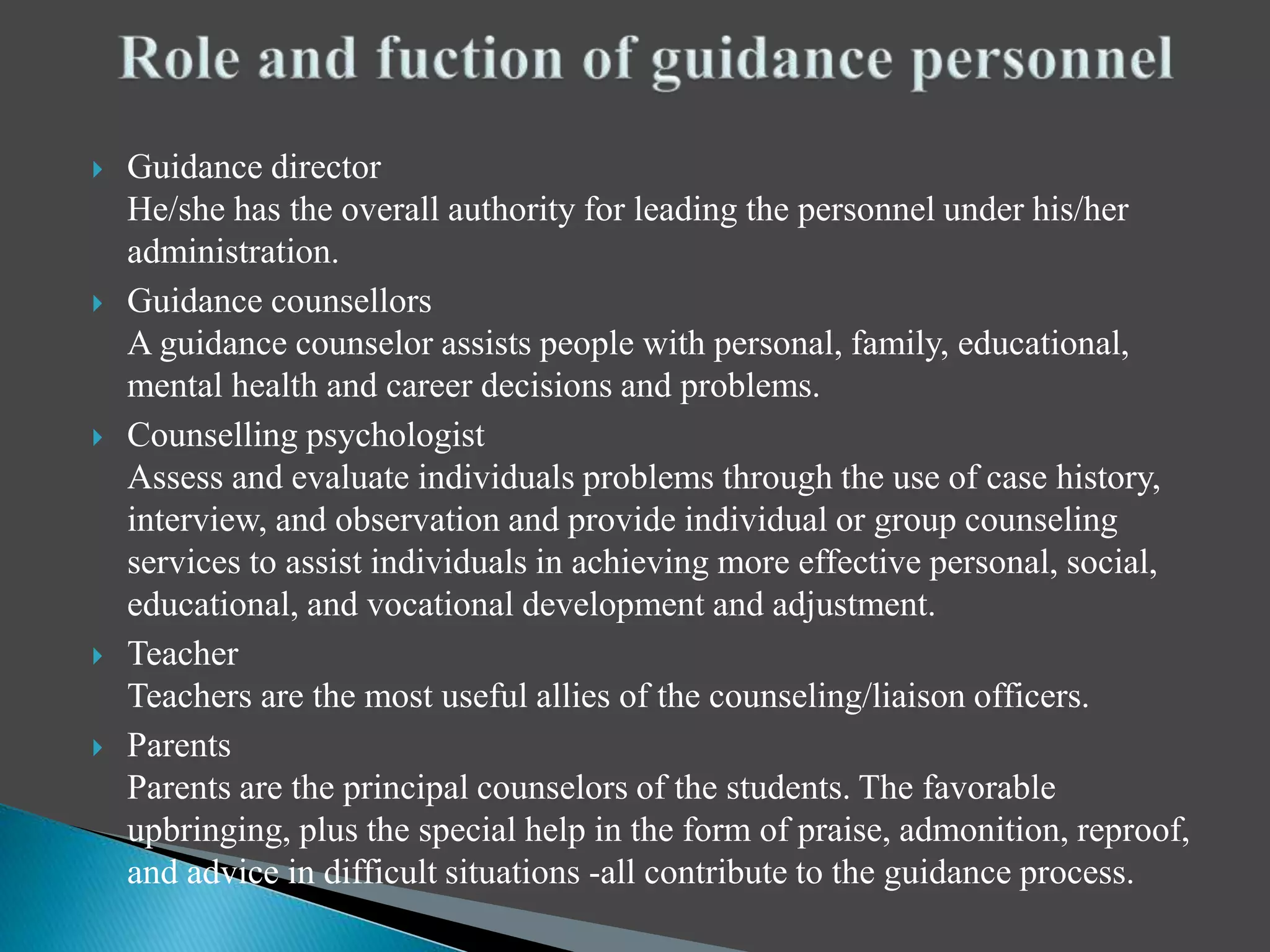 Role of Guidance Personnel a Brief Review | PPTX