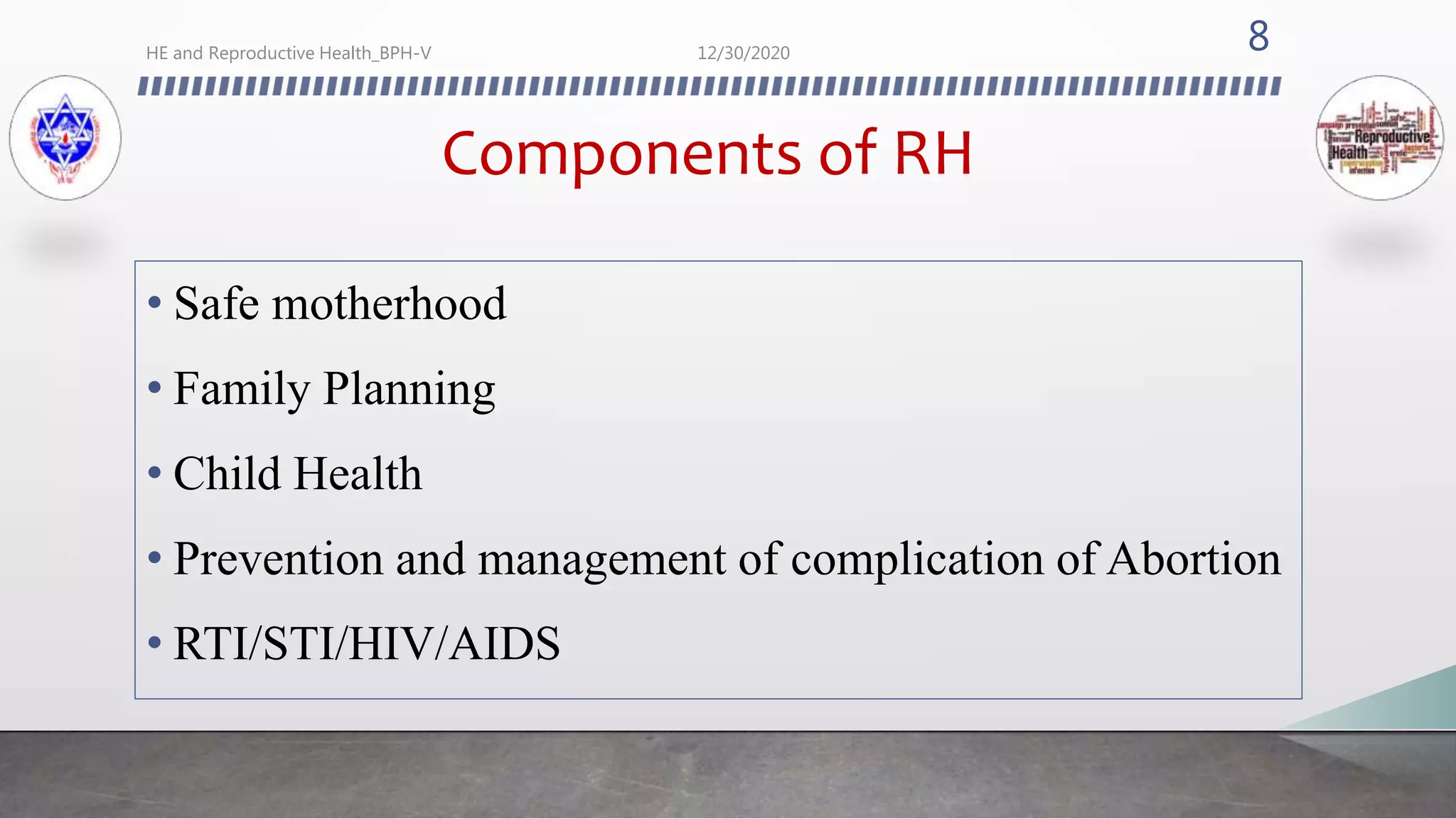 Role of health education in reproductive health | PPTX