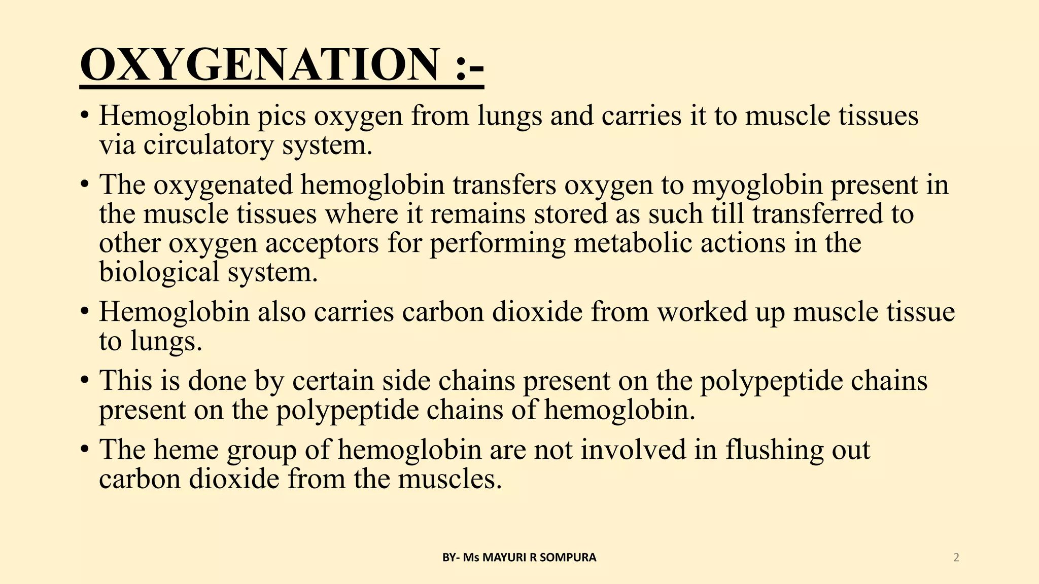 Role of hemoglobin and myoglobin in biological systems | PDF