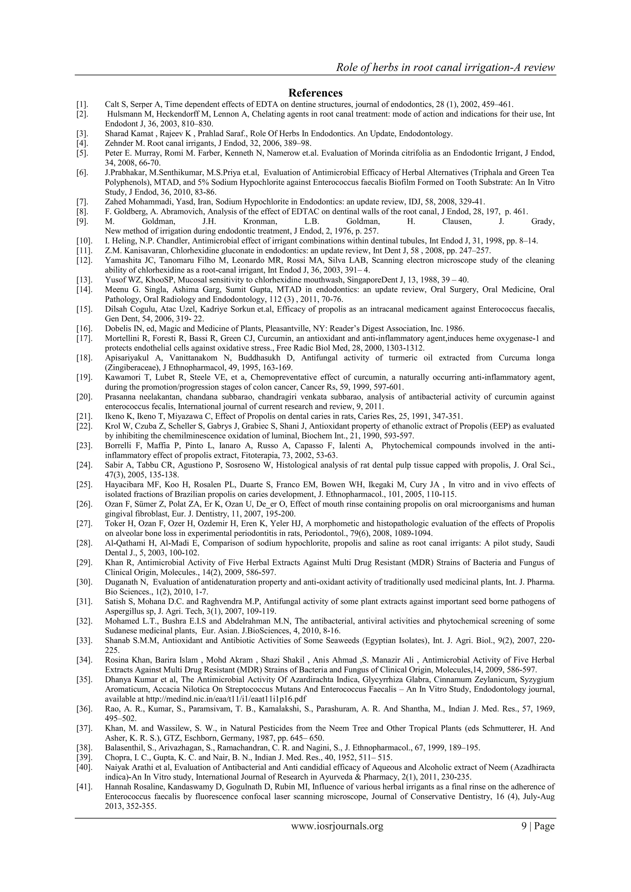 Role of herbs in root canal irrigation - A review | PDF