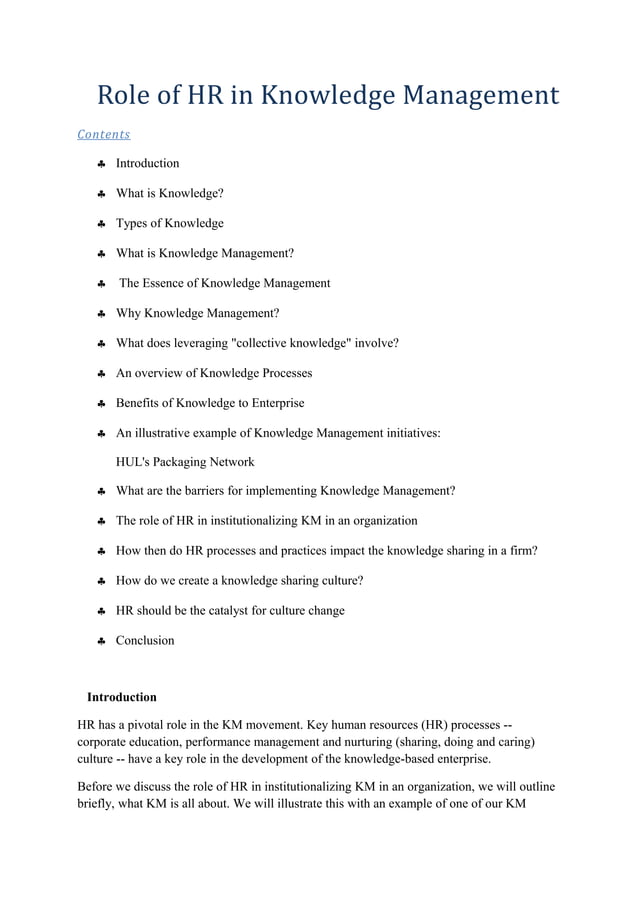 Role of hr in knowledeg management final hard copy 2003 | DOC
