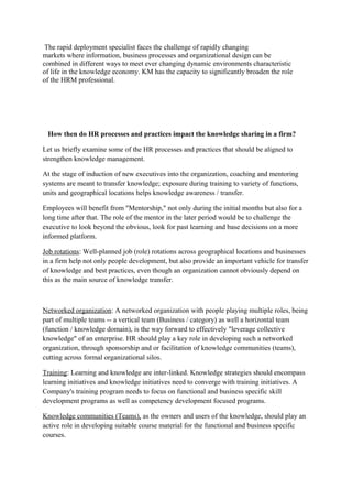 Role of hr in knowledeg management final hard copy 2003 | DOC