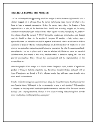 Role of hrm in merger and acqusition | DOC